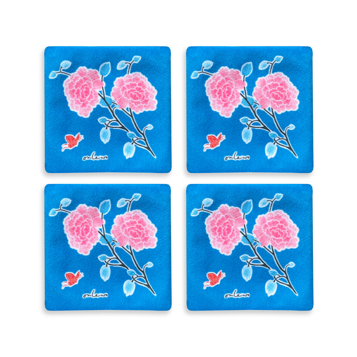‘PERANAKAN PEONY’ Velvet Coasters — Onlewo Pte Ltd