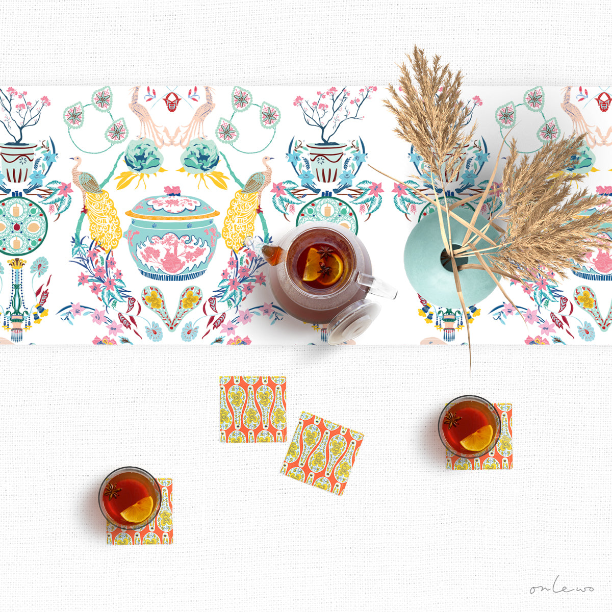 'PERANAKAN STORY' Table Runner & Coasters Set — Onlewo Pte Ltd